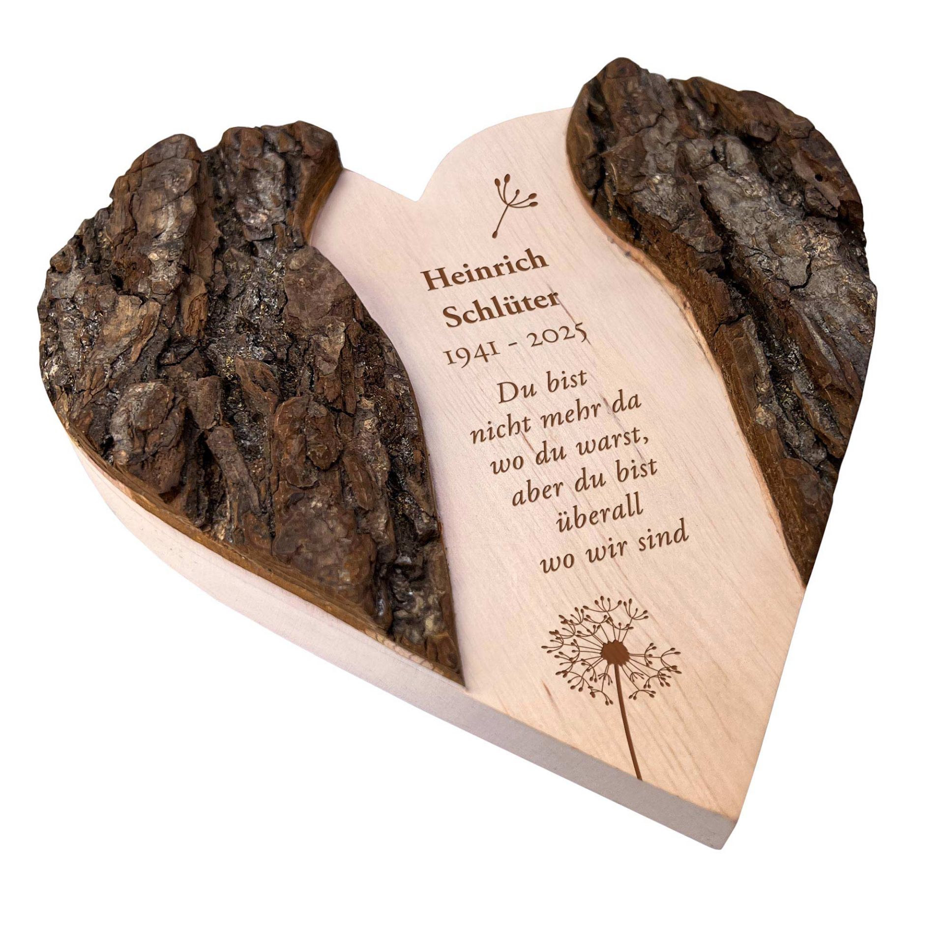 Holzherz mit Gravur zur Trauer - Personalisierte Gedenktafel